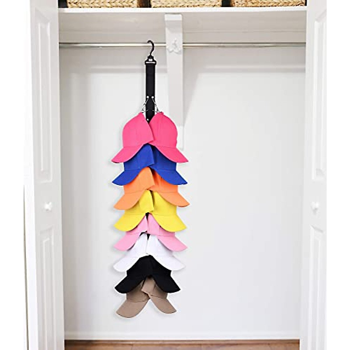 LEVOSHUA Closet Hanging Cap Organizer, 16 Baseball Cap Rack, Closet Hook Cap Holder Hat Storage Organizer - Keep Hats Cleaner Than a Hat Rack (1 Pack)