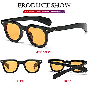 PORADAY Square Sunglasses for Women Men Trendy Thick Frame Sun Glasses Black Shades (Black/Yellow)