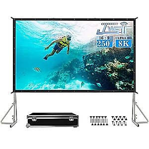 JWSIT 250 inch Projector Screen with Stand, Upgraded 3 Layers PVC 16:9 Large Outdoor Projector Screen, Portable Outdoor Movie Screen with Carrying Bag for Large Commercial Performance