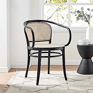 Modway Oliana Wood Dining Chair with Cane Rattan in Black