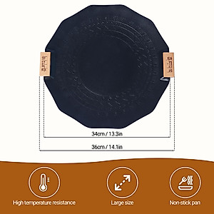 Non-stick Aluminum Korean Grill Pan 13.78 Inch Black Camp Fire BBQ Natural Material Griddle Pan with Wood Handle for both home and outdoor fire camping stoves (Black)