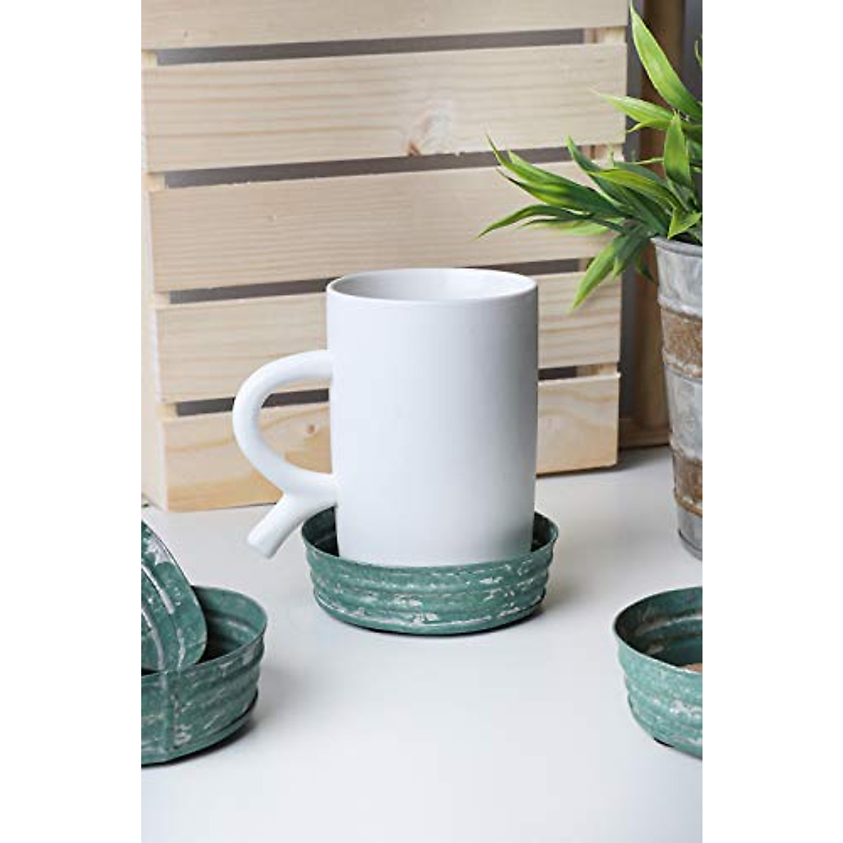 GoCraft Mason Jar Lid Cork Coasters | Set of 4 Handmade Galvanized Iron Coasters with Absorbent Cork Inside (Green)