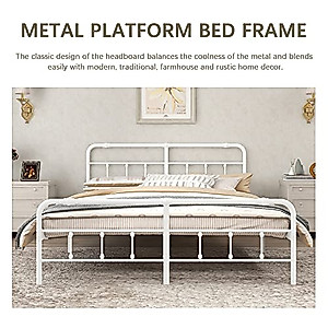 ZIRUWU Twin XL Metal Platform Bed Frame with Headboard Footboard Extra Strong Support No Box Spring Needed Noise Free Easy Assembly White