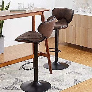CangLong Stools Swivel Adjustable Barstool, Counter Height Chairs w/Backrest and Footrest for Bar, Kitchen, Dining, Living Room and Bistro Pubx, Set of 2, Retro Brown