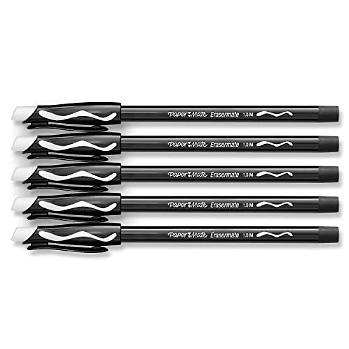 Paper Mate Erasermate Stick Medium Tip Ballpoint Pens, 5 Black Ink Pens (3150458PP)