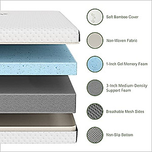 Folding Mattress Twin XL, TEQSLI Tri-Fold Gel Memory Foam Mattress Topper 4 Inch, Portable Mattress with Washable Bamboo Cover, Non-Slip Bottom, Breathable Mesh Sides for Traveling, Camping, Guest Bed