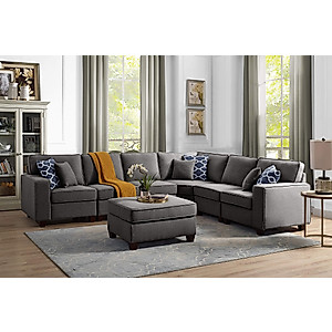 Devion Furniture Leona Sectional, Charcoal Gray 98" D x 124" W x 34" H
