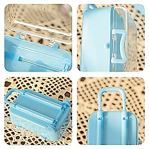 Framendino, 12 Pack Blue Mini Travel Suitcases Box Plastic Candy Boxes Gift Box Transparent Tiny Jewelry Storage Cases for Wedding Party Decorations