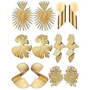 Glenmal 6 Pair Gold Threader Dangle Earrings Long Chain Threader Statement Drop Dangle Earrings Jewelry for Women(Boho Geometric)