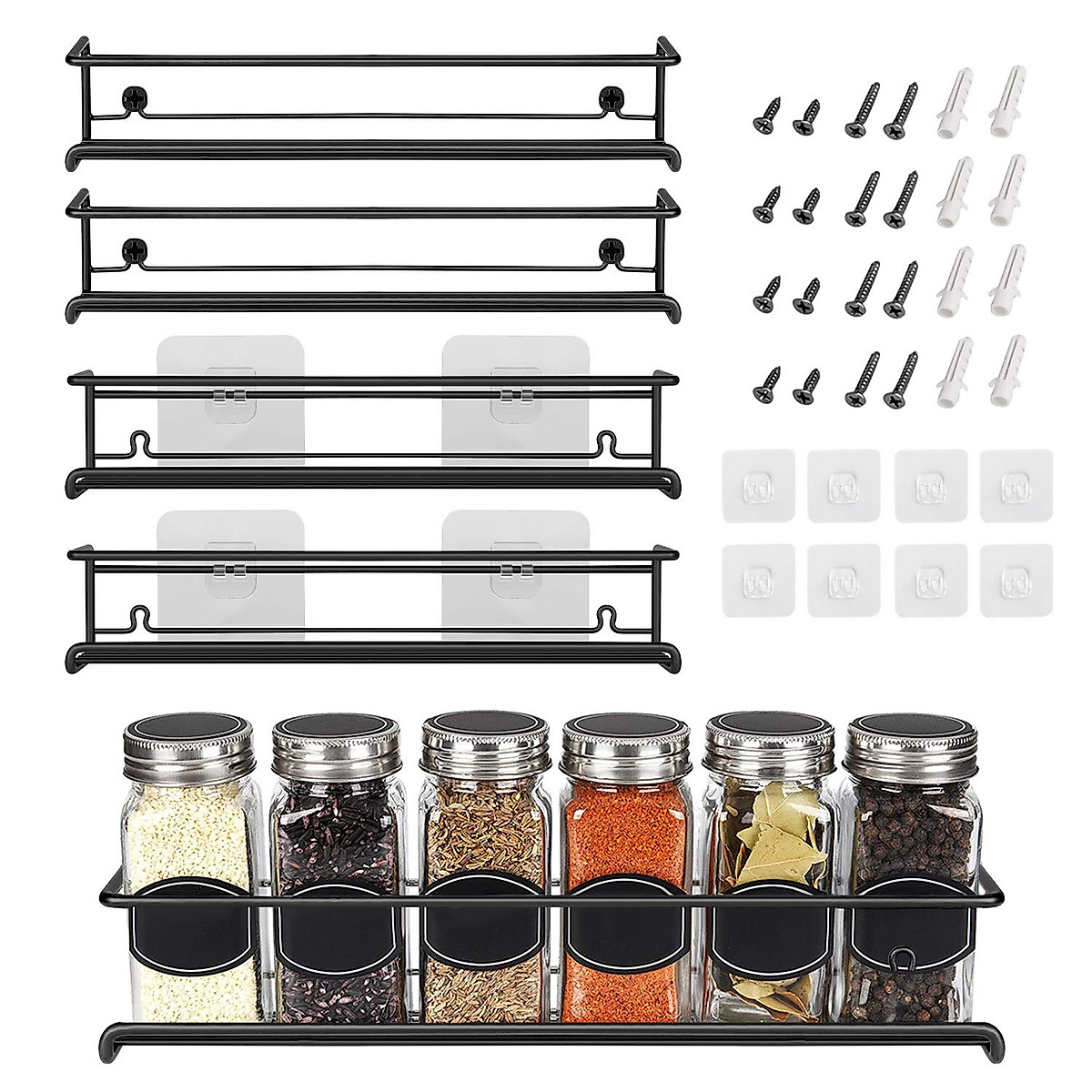 Ultimate Hostess Spice Rack Wall Mount - 4-Tier, Space-Saving Wall Spice Rack Organizer - Wall Mount Spice Rack Organizer for Spice Jars and Seasonings - Screw or Adhesive Hanging Spice Rack for Wall