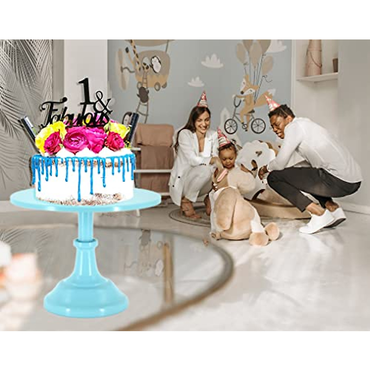 Miukage Cake Stand, Adjustable Height Cake Stands, High-end Wedding Cake Stand, Metal Blue Cake Stand Suitable for Graduation Ceremonies, Birthday Parties, Home Decoration