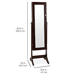 Best Choice Products 6-Tier Full Length Standing Mirrored Lockable Jewelry Storage Organizer Cabinet Armoire w/ 6 LED Interior Lights, 3 Angle Adjustments, Velvet Lining, Espresso