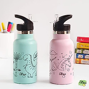 Citron - Stainless Steel Water Bottles, Insulated Metal Water Bottle- 12oz Thermal Water Bottle (Dino)