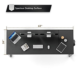 SANODESK Office Computer Desk 63 inch Study Writing Table Desk for Home Office, Gaming Computer Desk with Headphone Hook, Modern Simple Style, Black