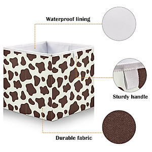 Brown White Cow Textures Storage Baskets for Shelves Foldable Collapsible Storage Box Bins with Fabric Bins Cube Toys Organizers for Pantry Bathroom Baby Cloth Nursery,11 x 11inch