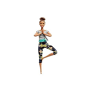 Barbie Made to Move Dolls with 22 Joints and Yoga Clothes, Floral, Blue