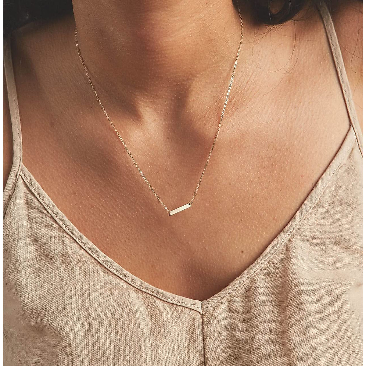 Aghfacy 14k Gold Plated Bar Necklace for Women | Dainty Choker with Tiny Bar Pendant | Adjustable Layered Necklace