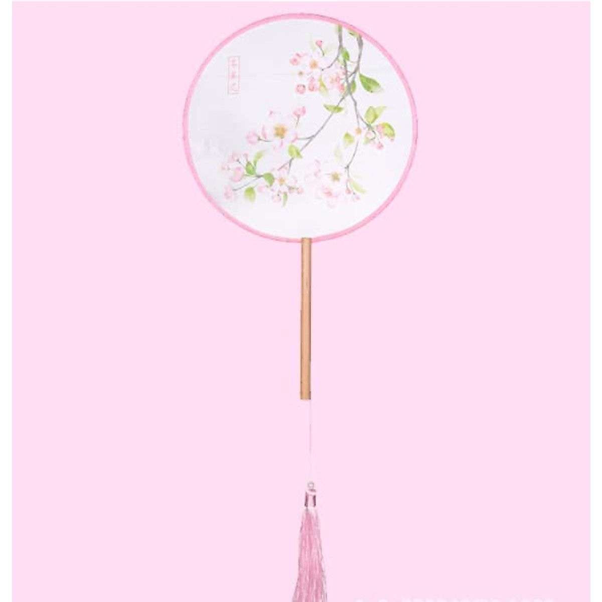 BAOZOON 4PCS Silky Translucent Antique Round Fan Classic Group Fan Floral Pattern Dance Fan Hanfu Women's Tassel Wooden Handle Palace Fan Wedding Favor Gift Home Decor