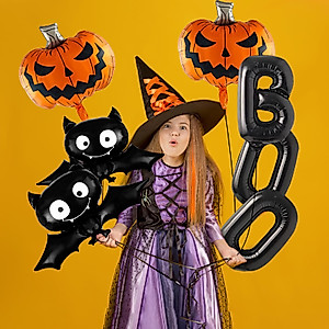 BACOKEY 7Pcs Halloween Balloons, Halloween Boo Bat Pumpkin Foil Mylar Balloons for Halloween Party Decorations