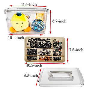 XUDAUP Plastic Storage Boxes with Removable10 inch Crafts Organizer Box Bin with Handle Container Latching Organization for Toys,Stationery,Beads,Sewing Supplies Clear white