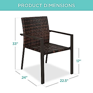 Best Choice Products Set of 2 Stackable Outdoor Wicker Dining Chairs All-Weather Firepit Armchair w/Armrests, Steel Frame for Patio, Deck, Garden, Yard - Brown