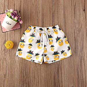 Infant Toddler Baby Boy Hawaiian Beach Shorts Swim Trunks Cartoon Animal Little Boys Board Shorts Swimwear (B-White Pineapple, 6-12 Months)