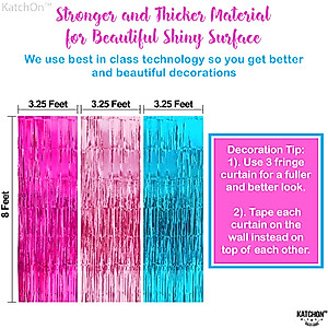 KatchOn, Large Pink and Blue Streamers - 9.75x8 Feet | Pink Streamers and Blue Fringe Backdrop, Unicorn Birthday Decorations | Pink and Blue Decorations, Mermaid Birthday Decorations, Mermaid Backdrop