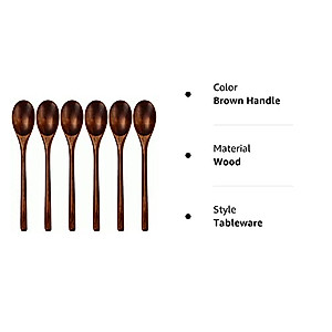 Wooden Spoons, Wood Spoons for Eating, 6 Pieces Japanese Natural Plant Ellipse Wooden Ladle Spoon Set for Cooking Mixing Stirring Honey Tea Soda Dessert Coconut Bowl Nonstick Pots Kitchen,FDA Approved