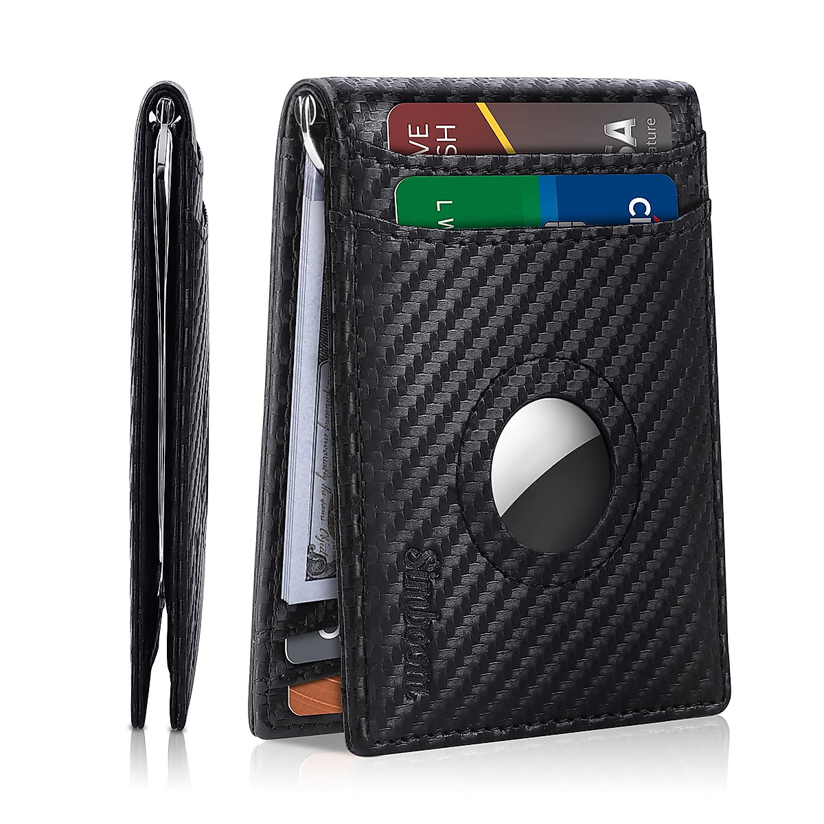 SIMBOOM Airtag Wallet Men, Slim AirTag Wallet Bifold RFID Blocking with Money Clip Multiple Cards Pocket, Gifts for Mens(Carbon Black)