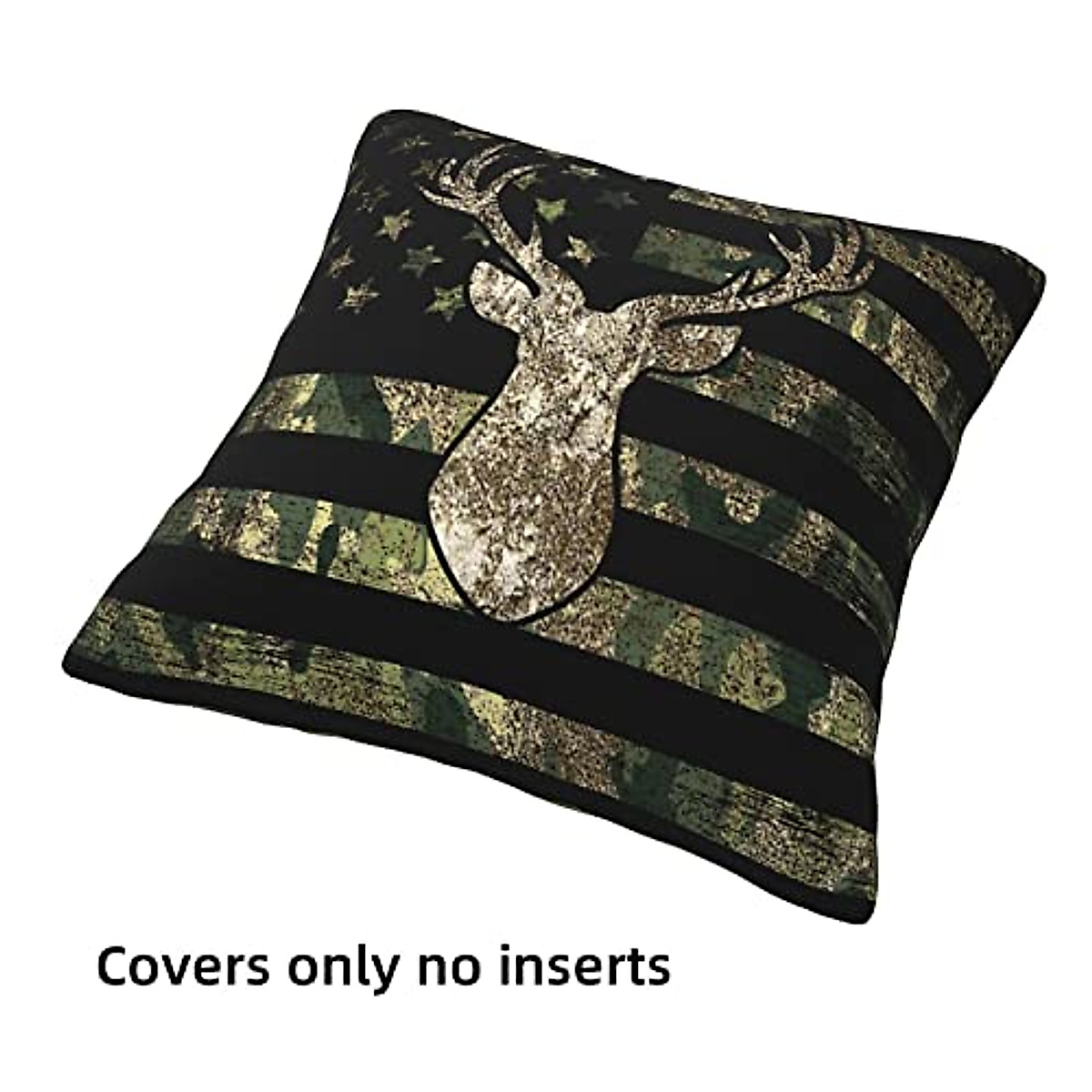 Gianlaima Camo Camouflage Hunting Deer American Flag Painting Set of 4 Decorative Throw Pillow Cases Sofa Cushion Covers for Couch Bedroom Living Room Car Home Decor