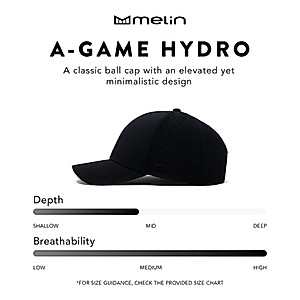 melin A-Game Hydro, Heather Charcoal, Men’s Performance Snapback Hats, Water-Resistant Fitted Baseball Caps for Men & Women, Golf, Running, or Workout Hat, Medium-Large