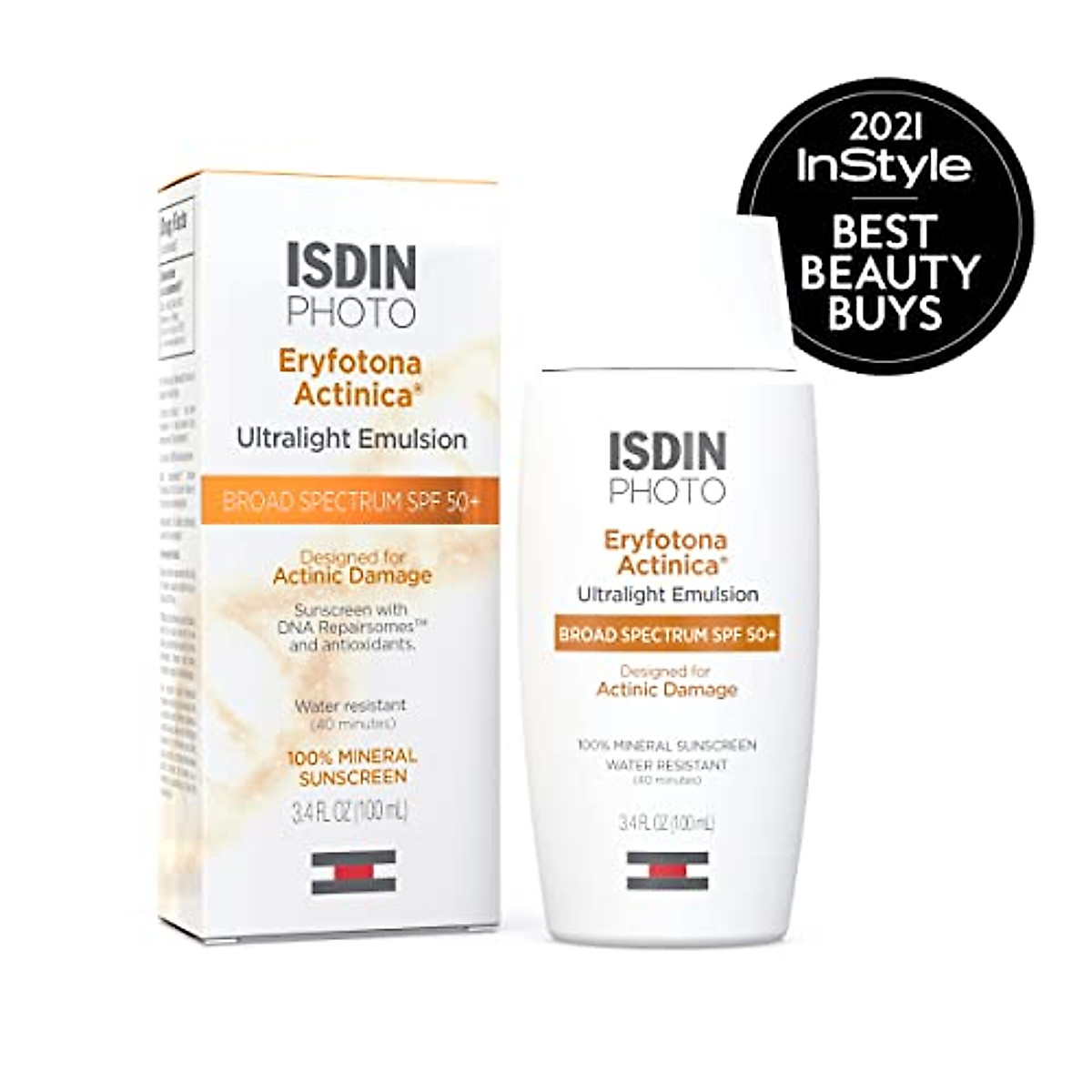 ISDIN Eryfotona Actinica Zinc Oxide and 100% Mineral Sunscreen Broad Spectrum SPF 50+, No White Cast, Suitable for Sensitive Skin, 3.4 Fl Oz