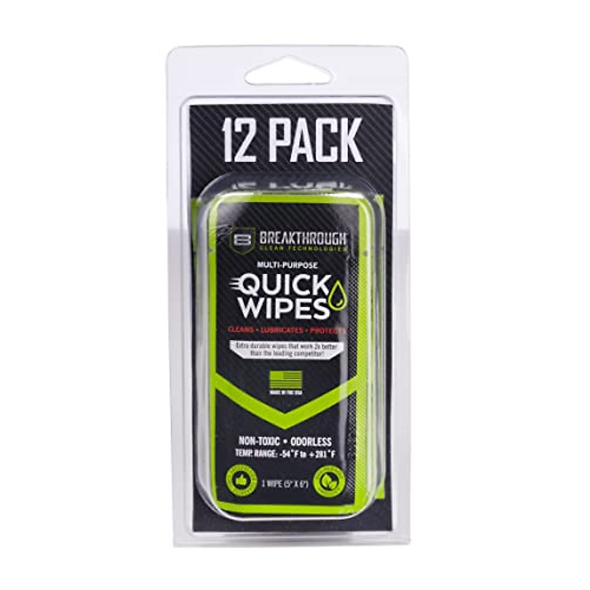 Breakthrough Clean Technology Multi-Purpose CLP Gun Cleaning Wipes - Firearm Cleaner, Lubricant, and Protectant - Perfect for Handguns and Rifles - Field and Range Accessories - 12-Pack