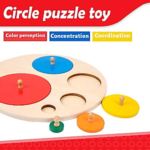 Montessori Toys for 3+ Years Old-Shape Puzzle Board,Wooden Peg Circle Puzzle,Jumbo Knob Puzzles for Baby Games Shape Sorter First Baby Puzzle for Toddler Gift for Boys Girls(Multiple Circle Puzzles)