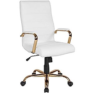 Pemberly Row Contemporary High Back Leather Swivel Office Chair in White