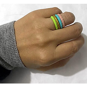 AZYOUNG Womens 3mm Wide Twist Silicone Wedding Ring 10pcs Pack Red Purple Blue Stackable Rubber Bands -US Size 4-10 (7)