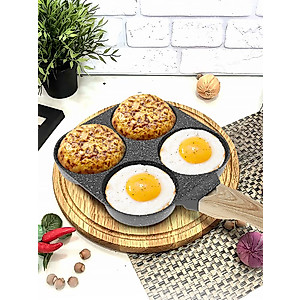 US Egg Frying Pan Aluminum 4 Cups Egg Frying Pan Nonstick Mini Egg Cooker Omelet Pan Heavy-Duty Egg Skillet with Wooden Handle Breakfast Egg Pan for Home Kitchen Cooking(black)