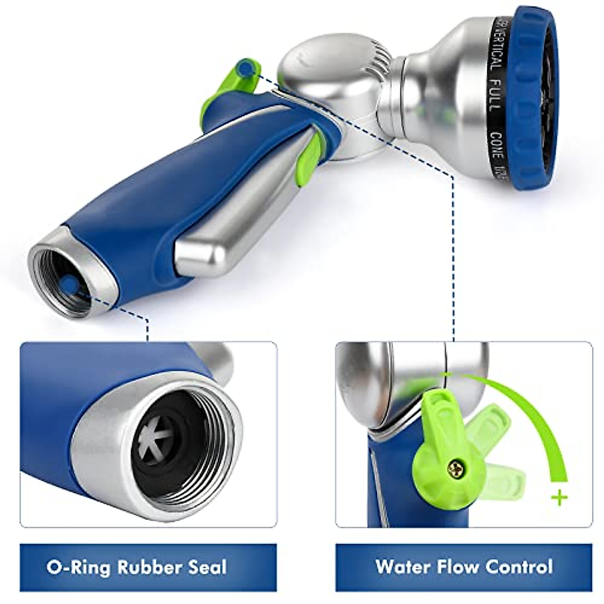 RESTMO Hose Nozzle w/ 180° Adjustable Swivel Head, High Pressure Hose Sprayer w/ 10 Spray Pattern, Self-Lock Trigger and Water Flow Control, Ideal for Outdoor Lawn & Garden Watering, Car & Pet Washing