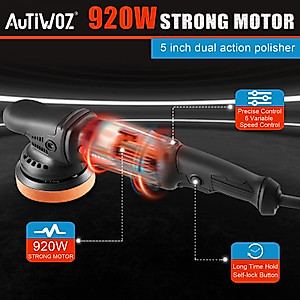 AUTIWOZ Car Buffer Polisher - 920W 5-inch Dual Action Polisher for Car Detailing, Random Orbital Polisher Waxer Kit with Detachable Handle & 6 Polishing Pads, 6 Variable Speeds 2800-5800RPM for Polish