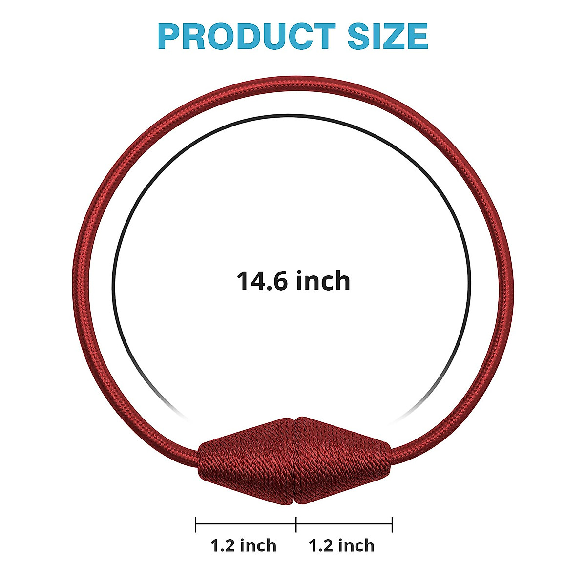 NICEEC 2 Pack Upgrade Magnetic Curtain Tiebacks 16 Inch Handmade Weave Rope Curtain Holdbacks Convenient Decorative Cone Curtain Drape Tie Backs for Home & Office Window Drapery (Red)