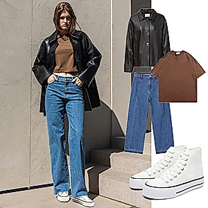 FRACORA Womens High Top Canvas Shoes White Black Platform Sneakers Lace Up Shoes for Women Casual(White,US7)