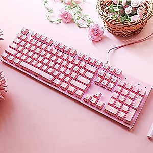i-rocks K75M Mechanical Keyboard - 104 Keys - with Cherry MX Brown Switches, PBT Keycaps, Backlit LED Light and Shortcut Keys - Programmable Light & Macro Recorder (Pink)