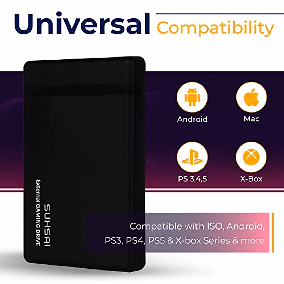 SUHSAI Gaming Hard Drive 500 GB Portable External Hard Drive USB 3.0 Storage Drive 2.5 HDD Compatible with Laptop Computer, Xbox, MAC, PS4, PS5, chromebook - Black