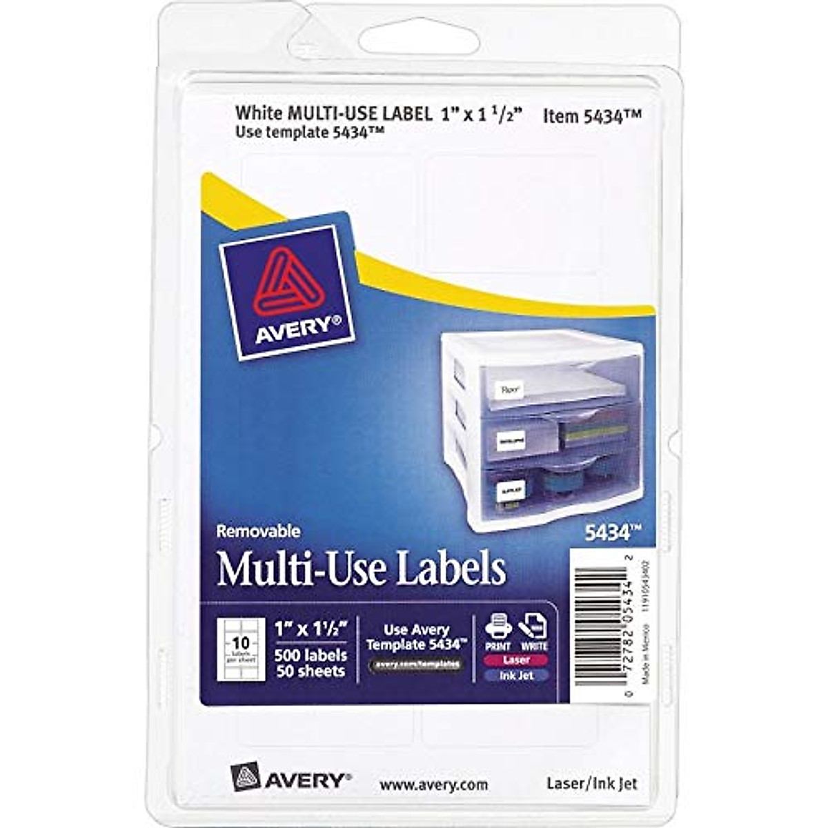 Avery Self-Adhesive Removable Labels, 1 x 1.5 Inches, White, 500 per Pack (05434)