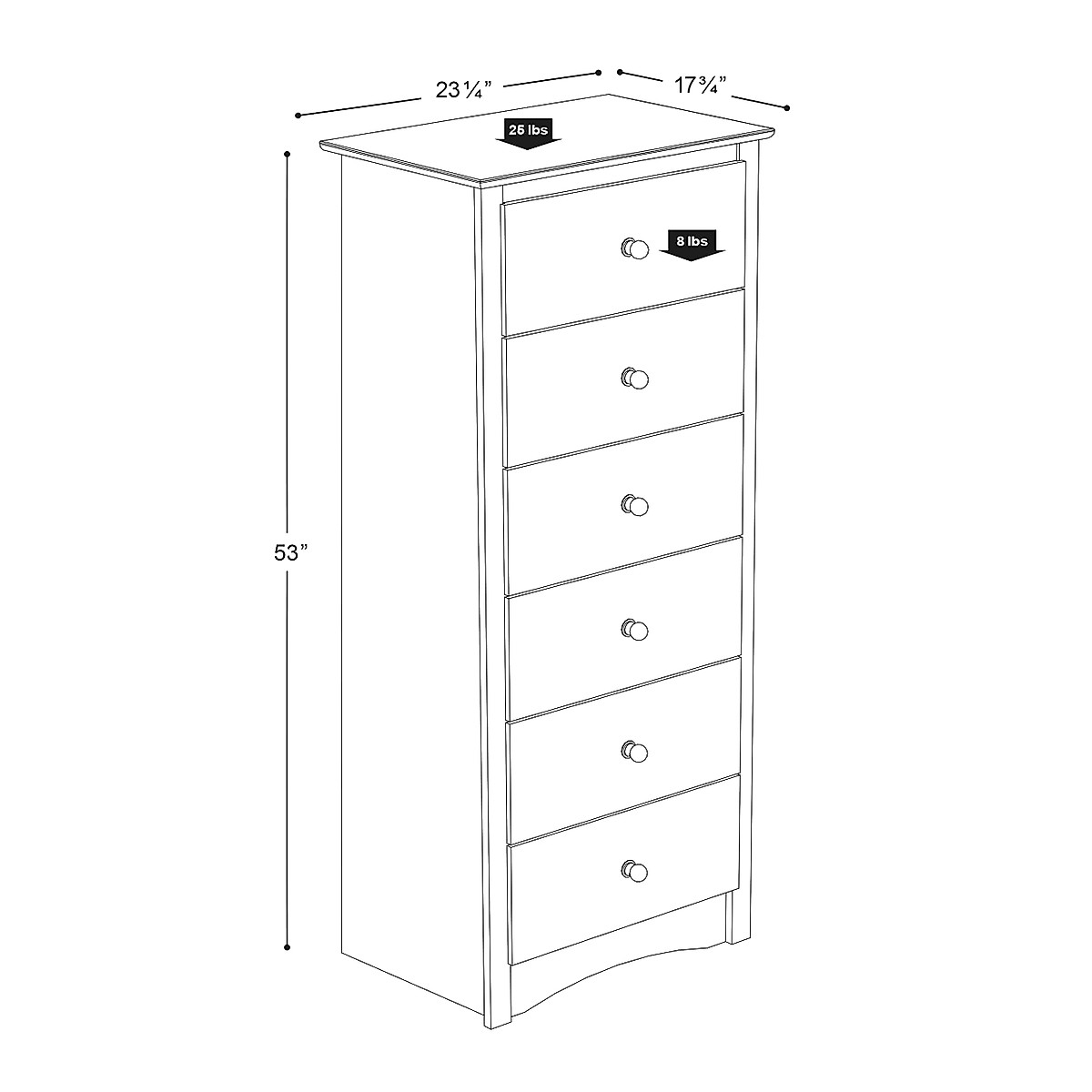 Prepac Sonoma Traditional 6-Drawer Tall Dresser for Bedroom, Functional Bedroom Dresser Chest of Drawers 17.65" D x 23.25" W x 53" H, Cherry, CDC-2354