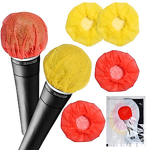 Akamino 400 Pieces Disposable Microphone Cover - Sanitary Non-Woven Handheld Karaoke Windscreen Mic Cover for KTV Recording Room Stage Performance, 3 Inch, Yellow and Red