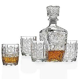 Five Piece Whiskey Decanter and Glasses Set,Clear