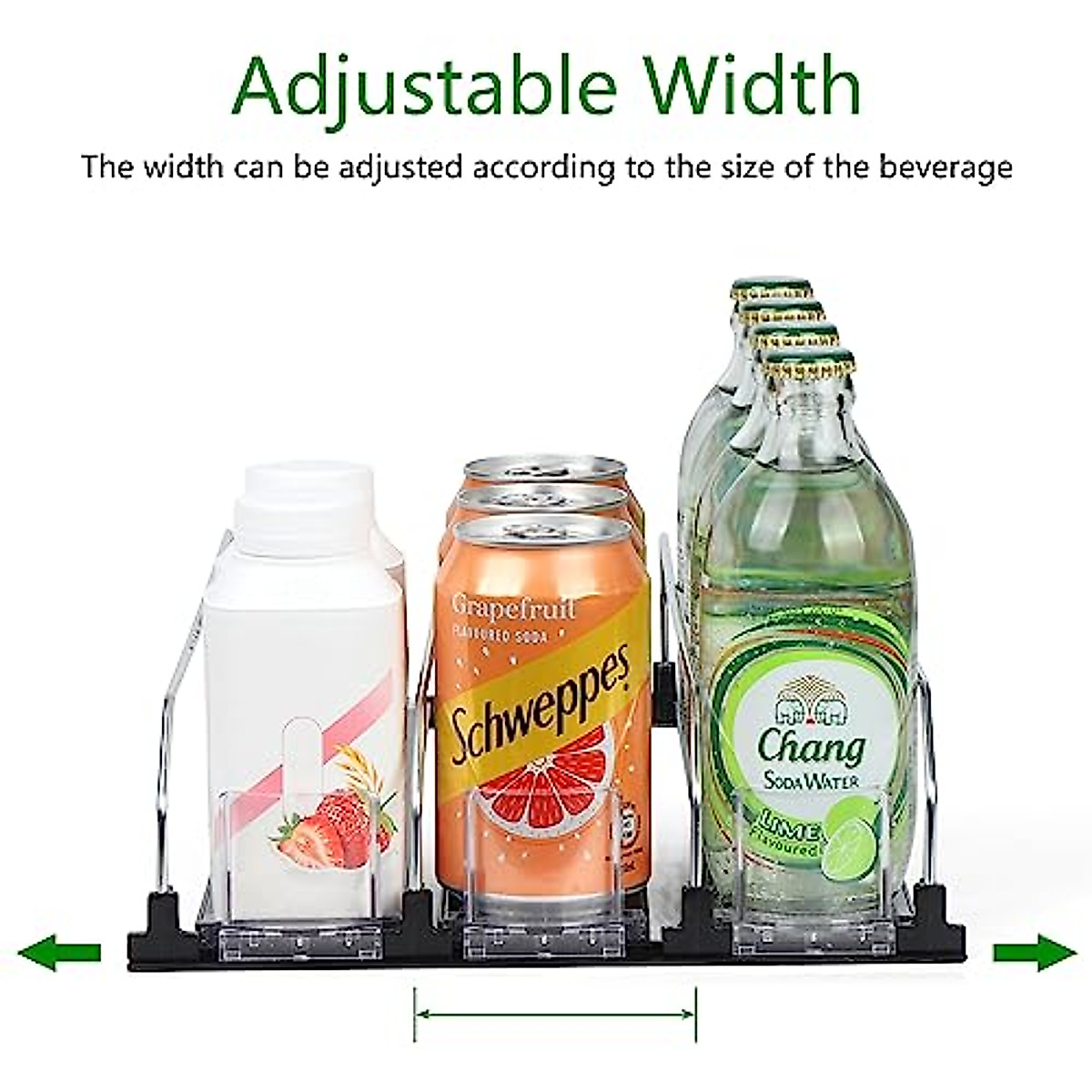 XSUPER Soda Can Organizer for Refrigerator, Self-Pushing Drink Organizer for Fridge, Width Adjustable Drink Dispenser for Fridge Holds Up to 15 Cans, Beverage Water Beer Storage for Kitchen Pantry