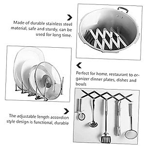 GANAZONO Folding Pot Lid Holder Stainless Steel Dish Drying Rack Dish Storage Rack Silverware Holder Baking Pan Cooling Rack Reusable Container Plate Drying Rack Dish Storage Stand Silver
