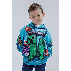 Minecraft Creeper Zombie Steve Big Boys Fleece Pullover Hoodie Turquoise 10-12